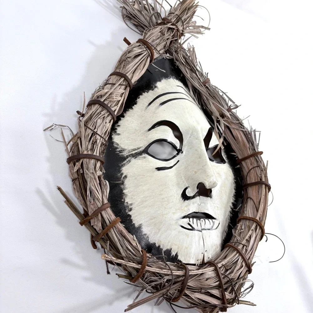 Wall Decor | Handmade African Inspired Leather Mask Raffia Wreath ...